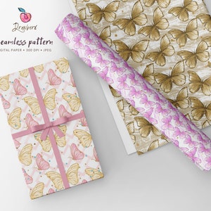 Butterfly Digital Paper, 10 Seamless Pattern / Gold, Pink, Purple ...