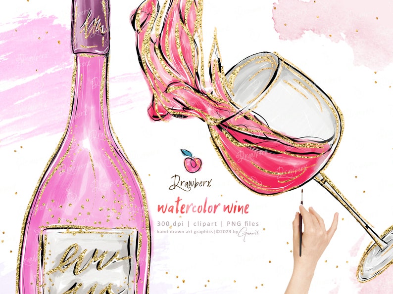 Watercolor Wine Clipart, Set of Png Files, Valentines Day, Wine Glass ...