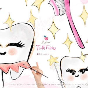 Tooth Fairy Clipart - Cute Whimsical Dental Clipart, Teeth Doodles ...