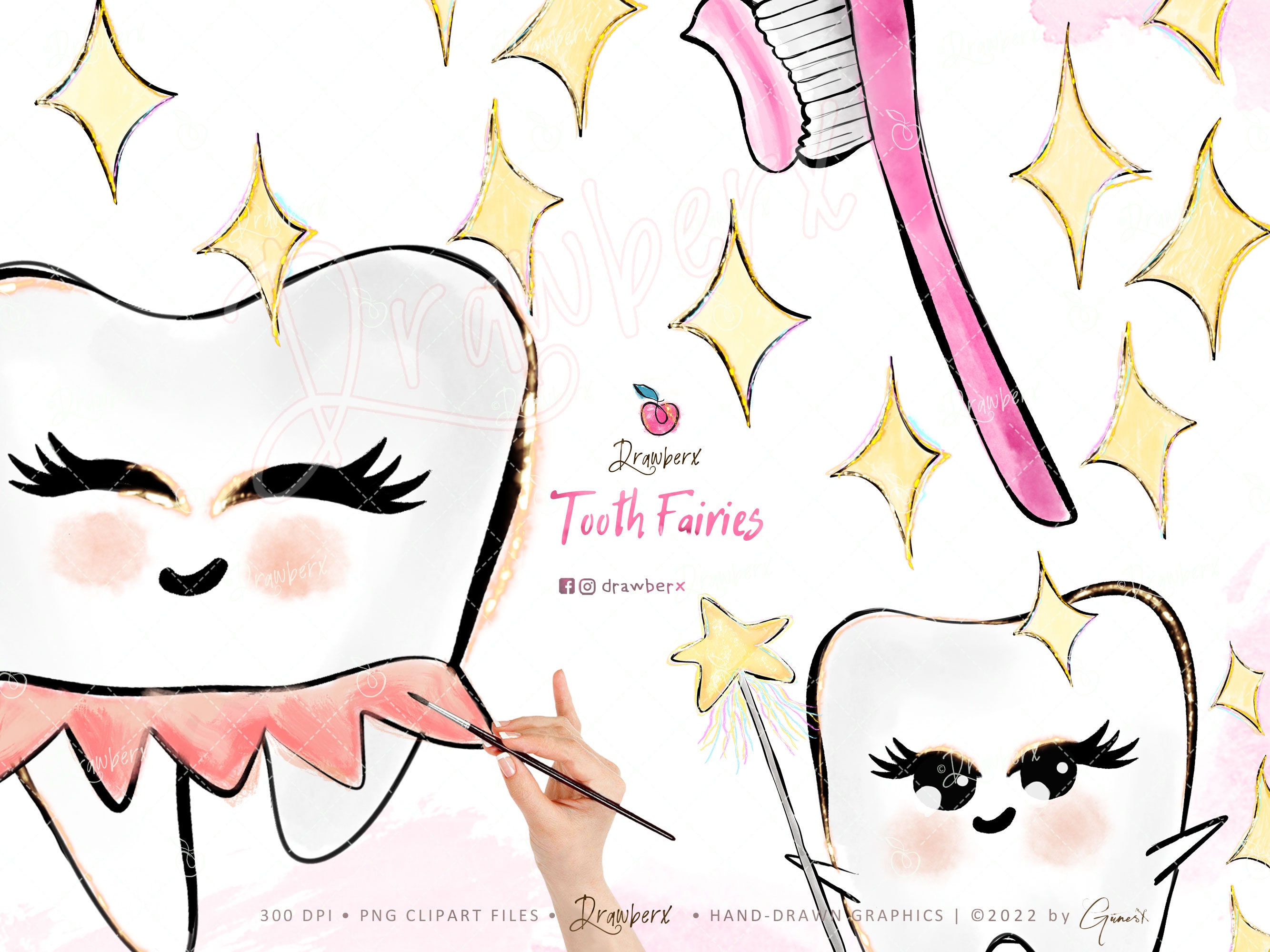 Tooth Fairy Clipart, Cute Whimsical Dental Clipart / Teeth Doodles ...