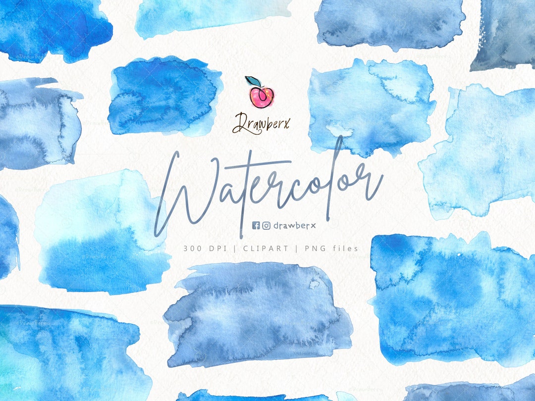 Blue Watercolor Brush Strokes, Watercolor Clipart. Set of 18 PNG Clip ...