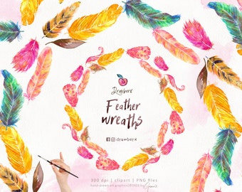 Watercolor Boho Feathers Clipart Set of 10 High Quality PNG - Etsy