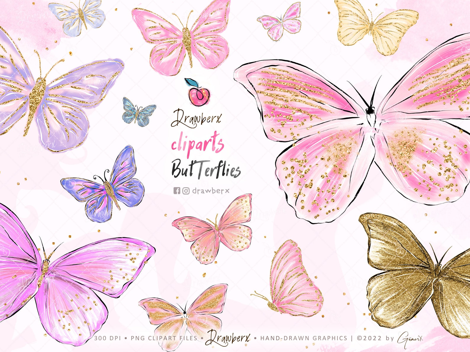 Digital Butterfly Clipart, PNG, Spring, Wings Clip Art, Butterflies ...