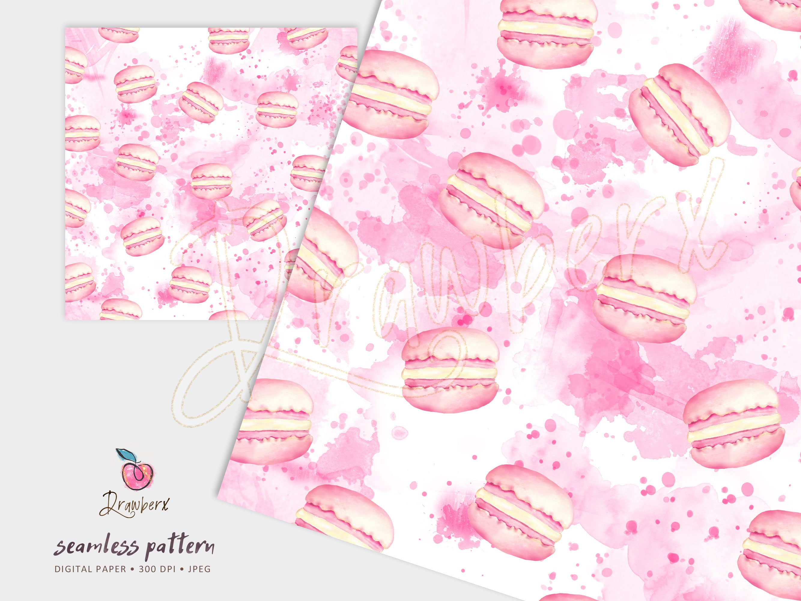 Macaron Seamless Pattern / Pink Watercolor Macaroons, Dessert ...