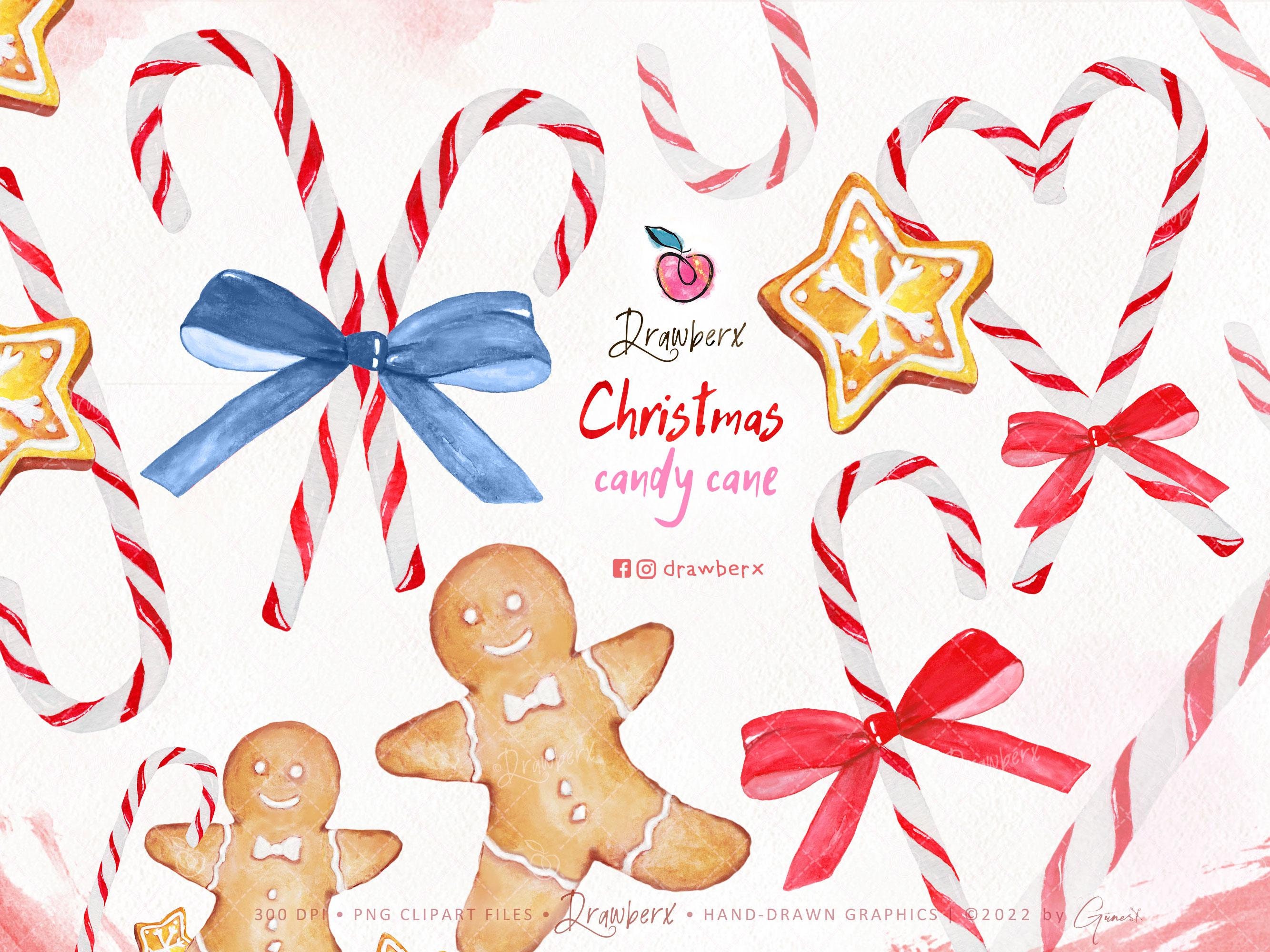 Candy Cane Clipart - Gingerbread Man PNG - Watercolor Christmas Candy ...