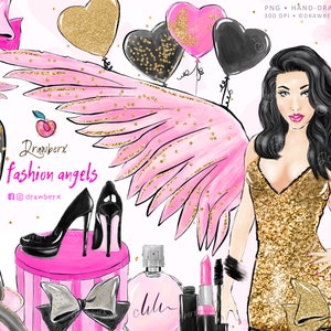 Glam Girly Clipart, Png, Pink Fashion Girl Illustration, Chic ...
