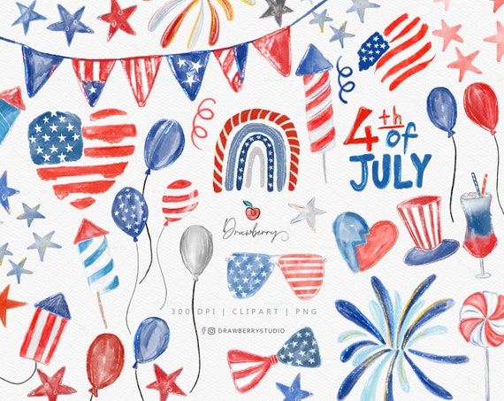 4th of July Clipart. Watercolor Independence Day Patriotic - Etsy