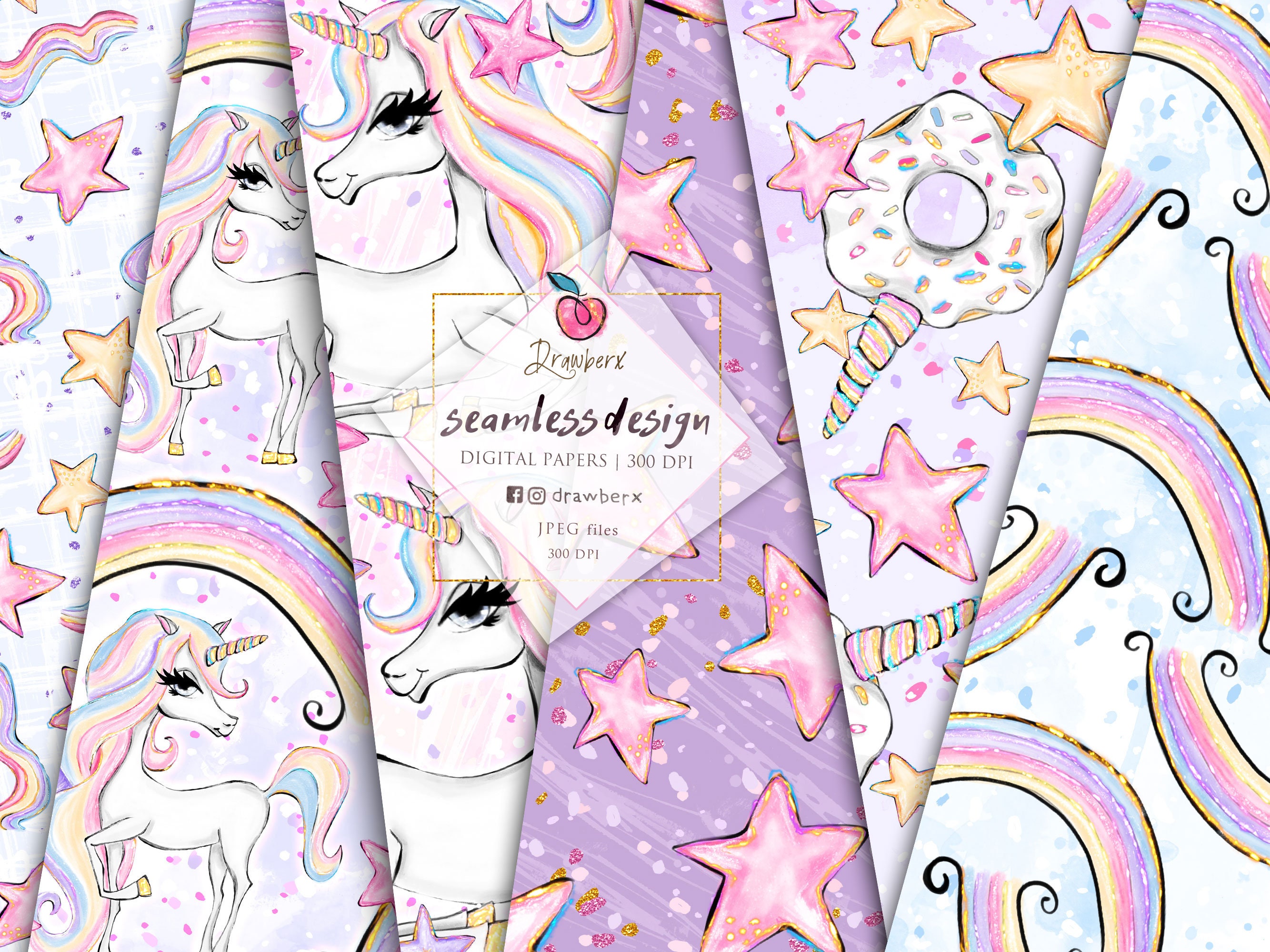Rainbow Unicorn Digital Paper, Pastel Unicorn Seamless File Pink, Girly ...