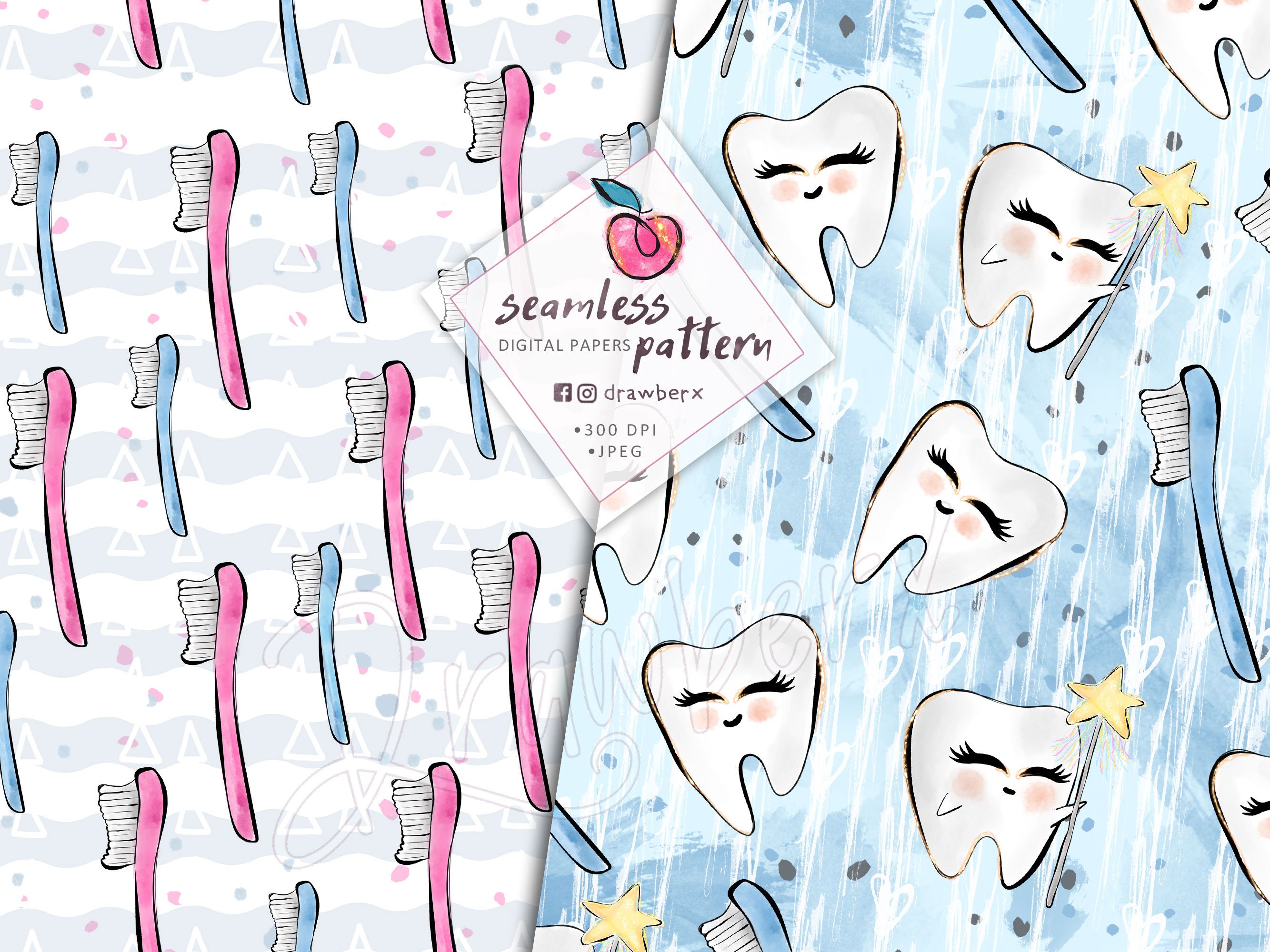 Tooth Fairy Digital Paper 6 Seamless Patterns /1st Tooth - Etsy