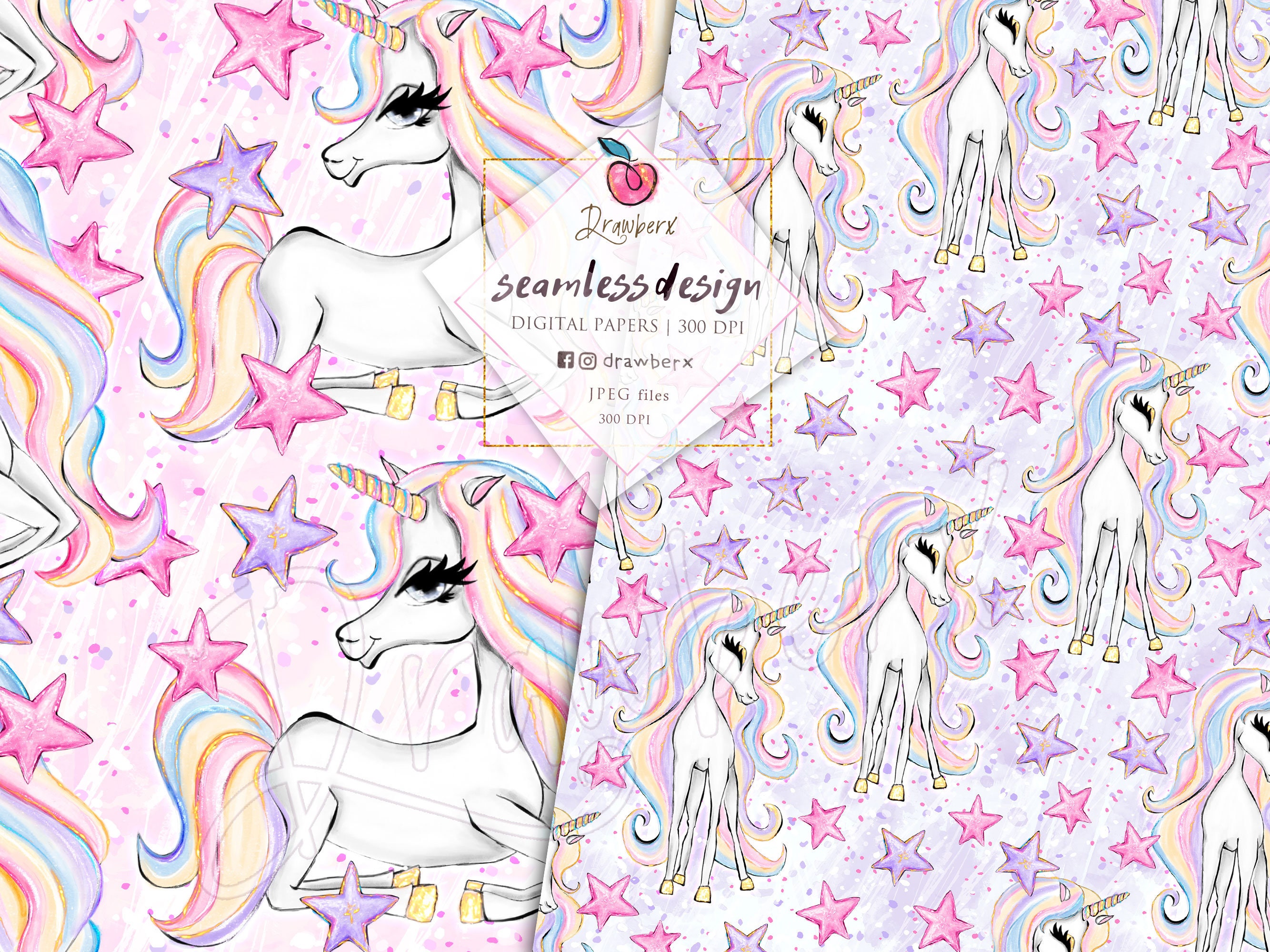 Rainbow Unicorn Digital Paper, Pastel Unicorn Seamless File Pink, Girly ...