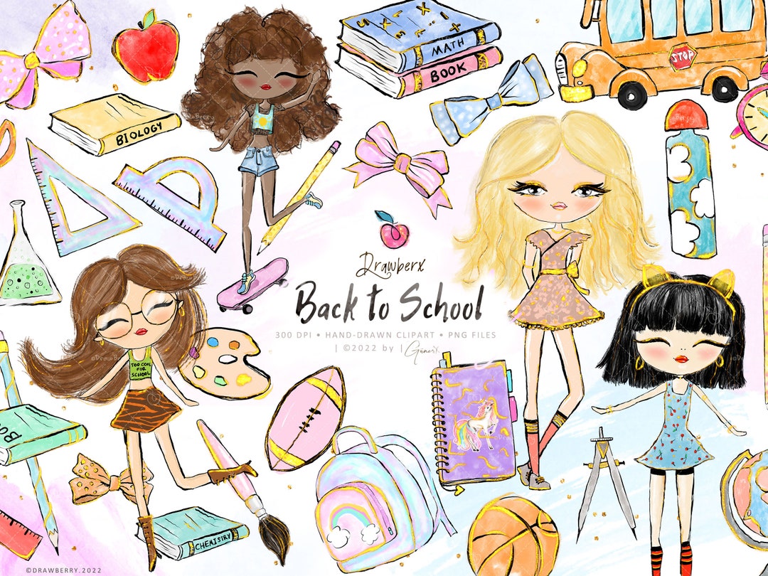 Back to School Clipart - Teacher & Students, Illustrations - School Bus ...