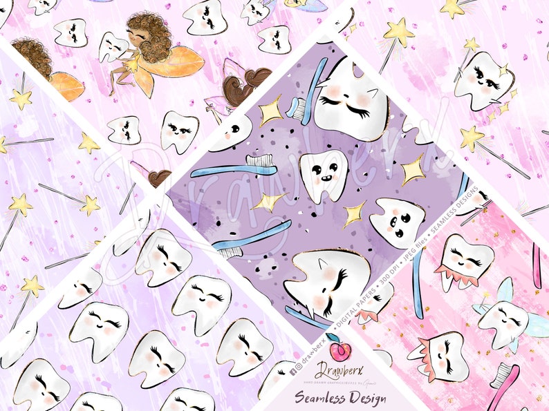 Tooth Fairy, Dental Digital Paper, Tooth Seamless Pattern Dentist ...