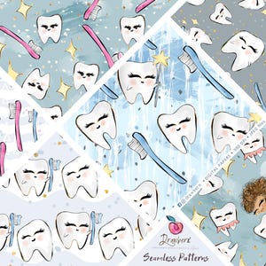 Tooth Fairy, Dental Digital Paper, Tooth Seamless Pattern | Dentist ...