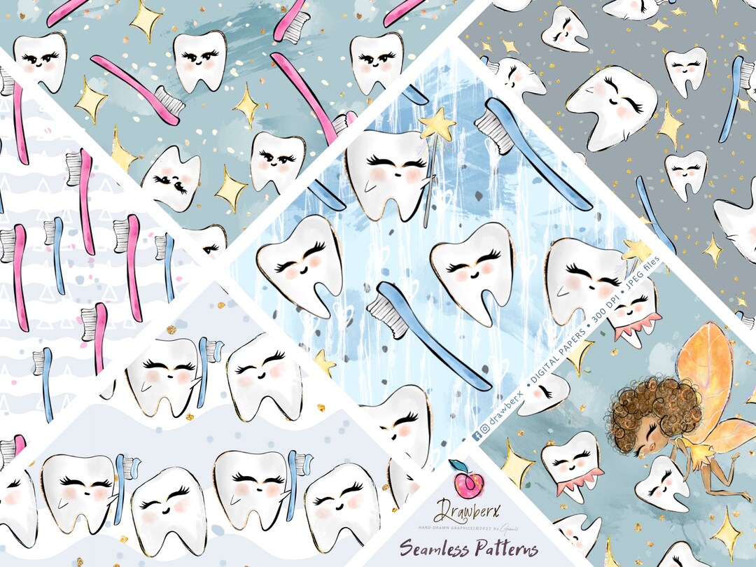 Tooth Fairy Digital Paper, 6 Seamless Patterns /1st Tooth, Dental ...
