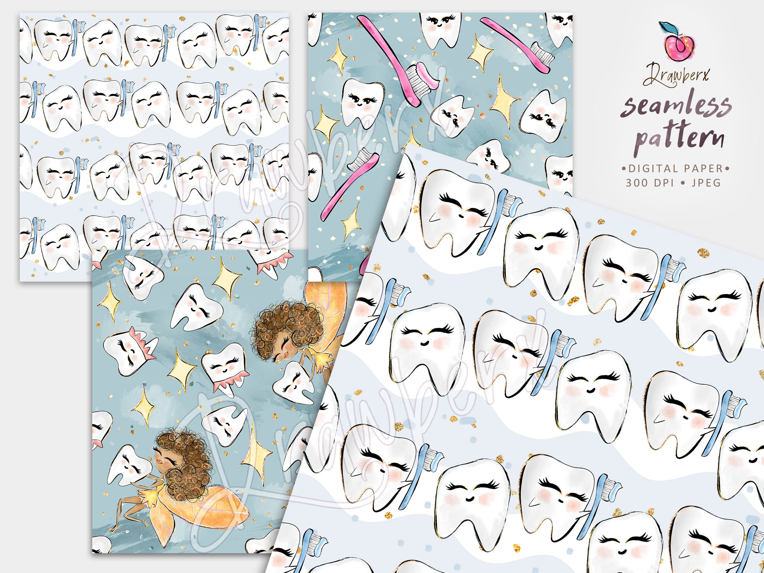 Tooth Fairy Digital Paper 6 Seamless Patterns /1st Tooth - Etsy