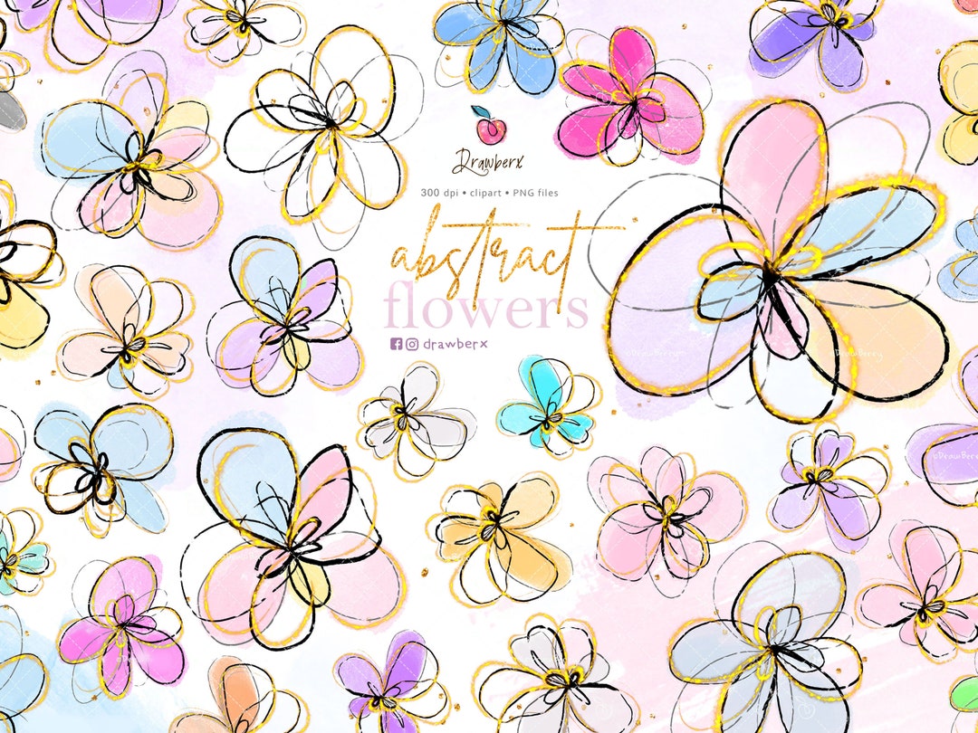 Doodle Flowers Clipart / Cute, Hand-drawn Abstract Flowers, Png Files ...