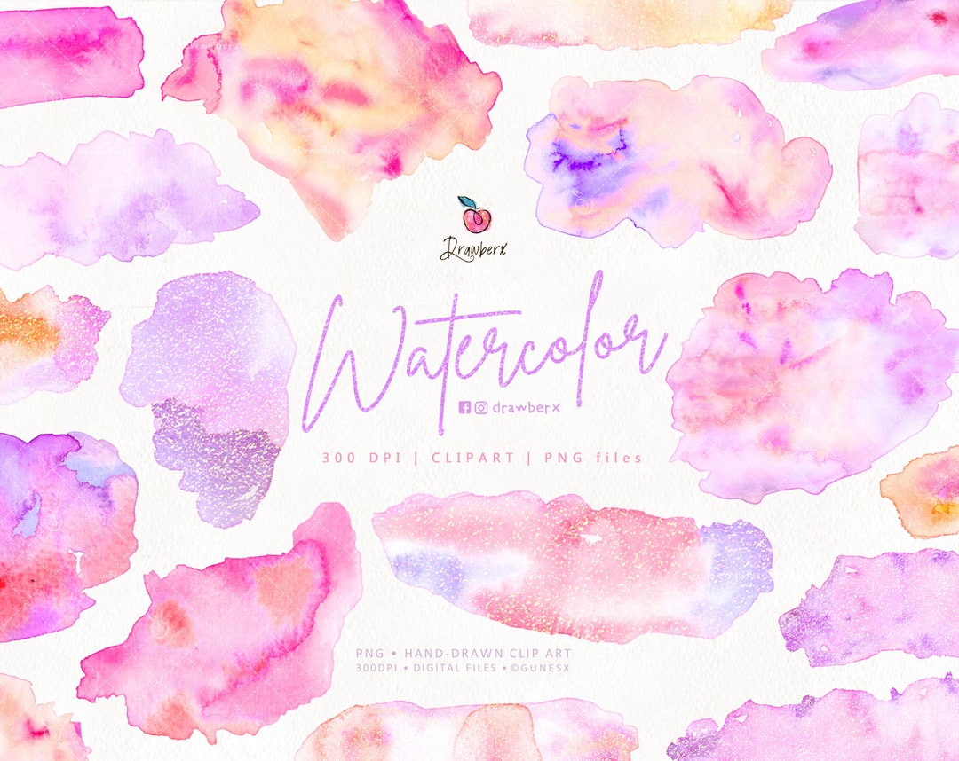 Watercolor Splash Clipart. Brush Strokes, Png, Pink, Lilac, Purple ...