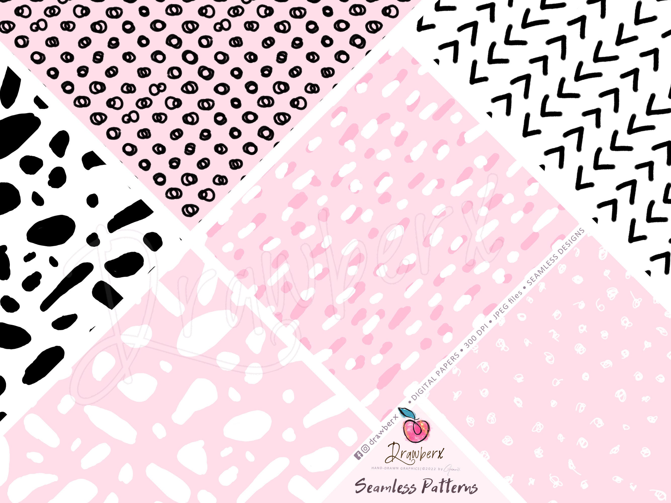 Doodle Digital Papers, Seamless Pattern, Minimal, Scribble Print, Tiny ...