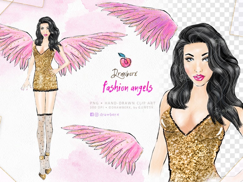Glam Girly Clipart, Png, Pink Fashion Girl Illustration, Chic ...