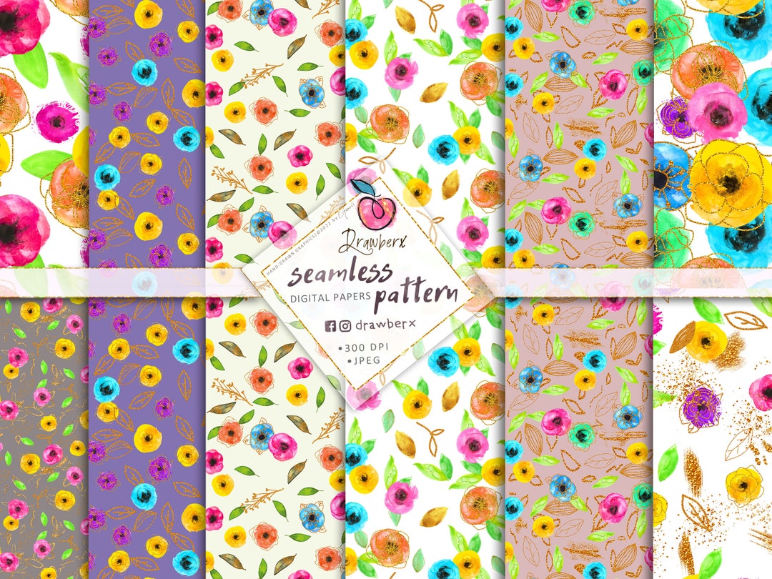 Boho Digital Paper, 10 Floral Seamless Pattern, Whimsical Spring ...