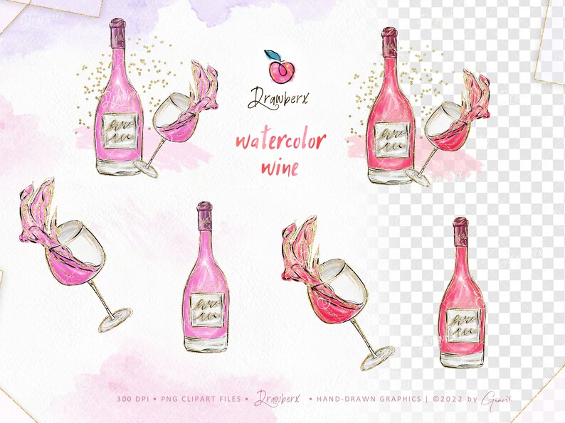 Watercolor Wine Clipart, Set of Png Files, Valentines Day, Wine Glass ...