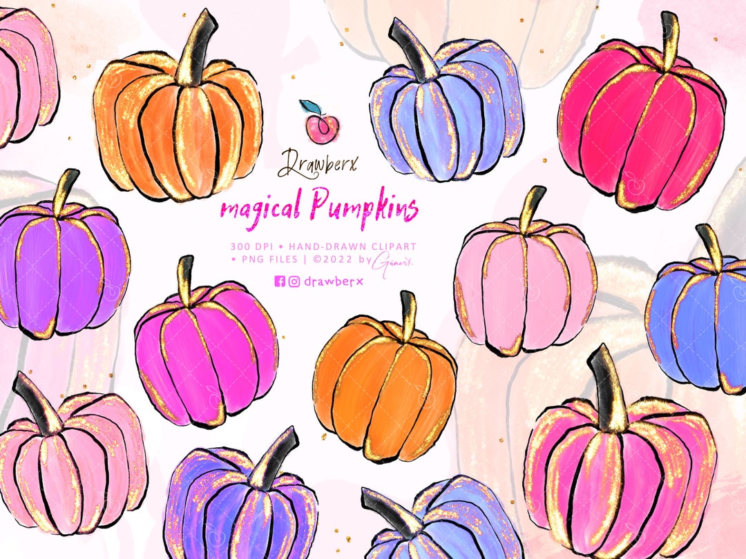 Fall Pumpkin Clipart, PNG Set, Glitter & Glam, Thanksgiving Doodle ...