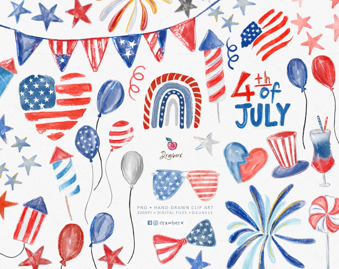 4th of July Clipart. Watercolor Patriotic, Independence Day, Fourth of ...