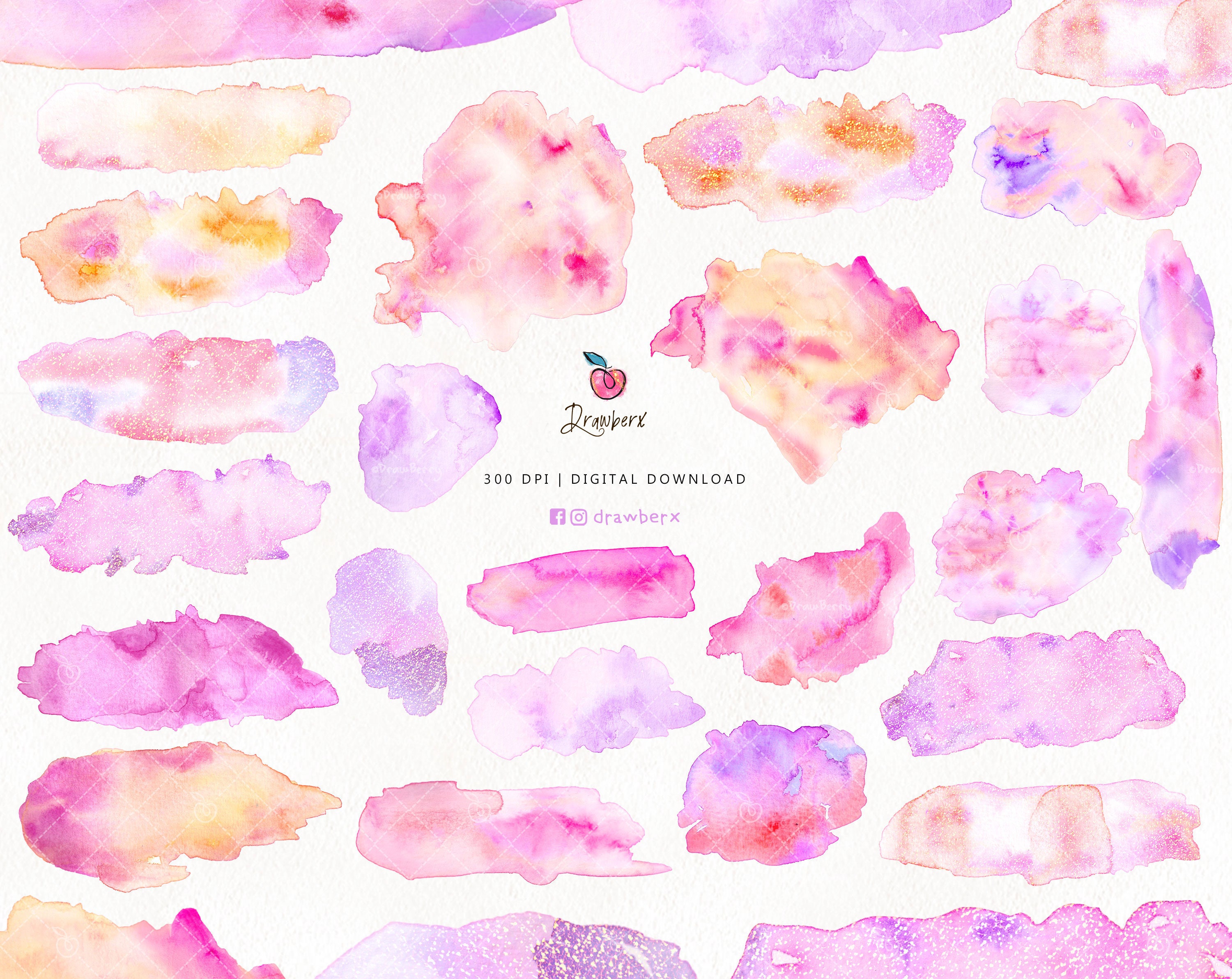 Watercolor Splash Clipart. Brush Strokes, Png, Pink, Lilac, Purple ...