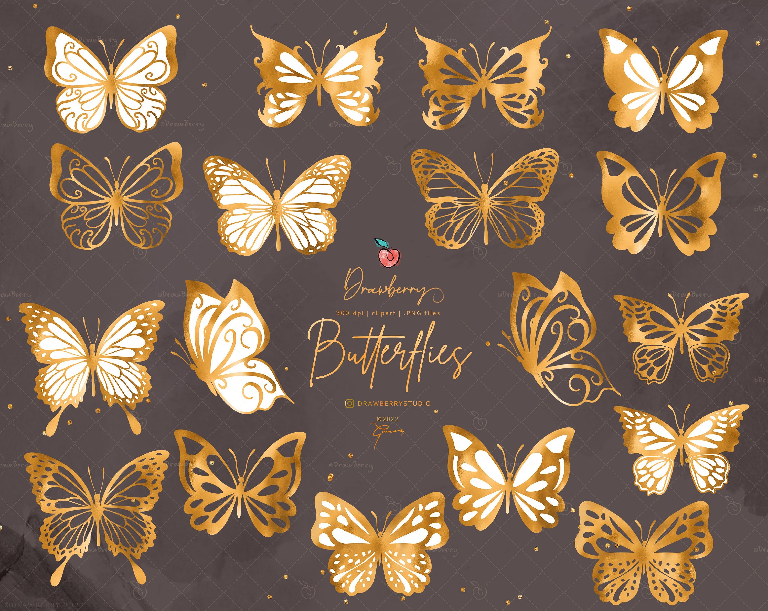 Gold Butterflies Clipart / 9 Gold Butterfly Wings / Digital - Etsy