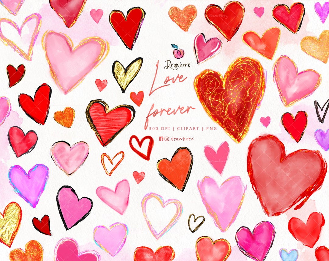 Glitter Hearts Clipart Valentines Day Hand Drawn - Etsy