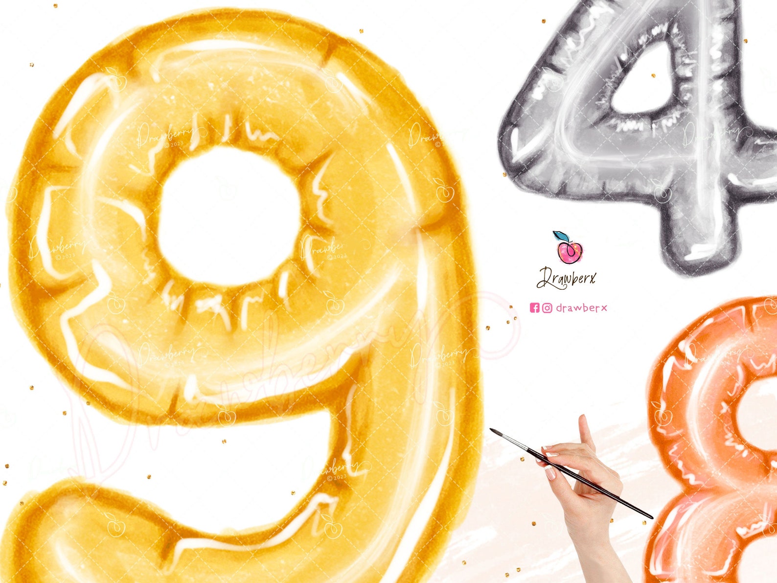 Number Balloons Clipart 0-9/watercolor Birthday Foil - Etsy