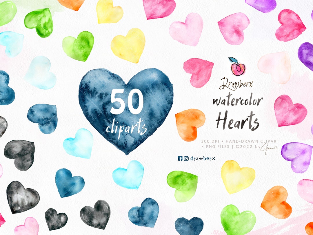 Watercolor Hearts Clipart, Hand Painted Heart Png | Love, Valentines ...