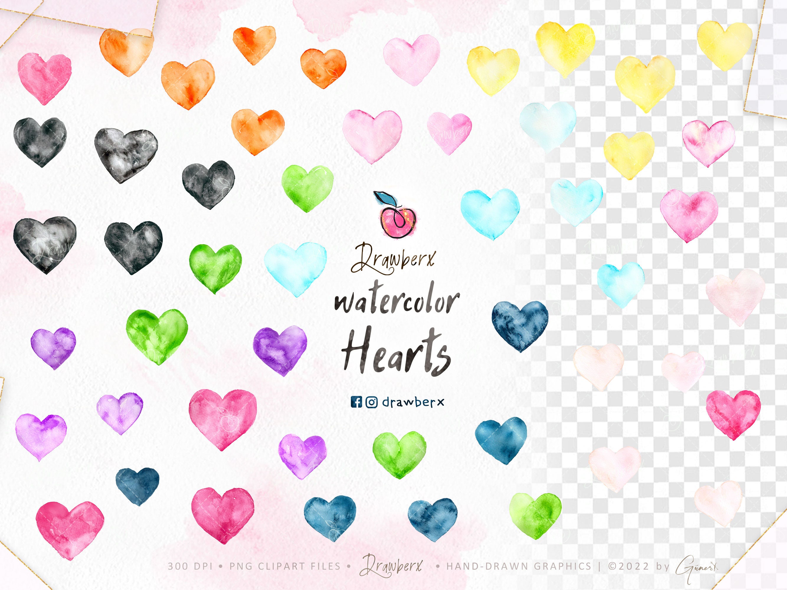 Watercolor Hearts Clipart, Hand Painted Heart Png Love, Valentines ...