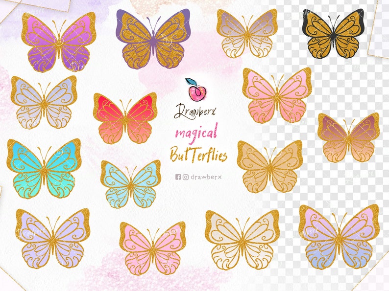 Butterfly Clipart, 15 Gold Butterflies PNG, Glitter Butterfly Clip Art ...