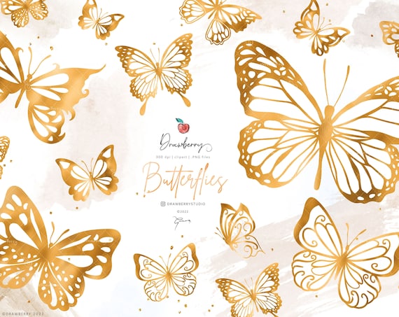 Gold Butterflies Clipart / 9 Gold Butterfly Wings / Digital - Etsy México
