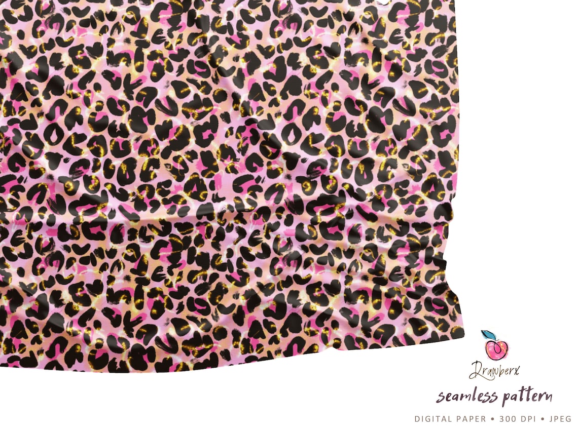Pink Cheetah Seamless Pattern, Gold Pink Glitter, Cheetah Print ...
