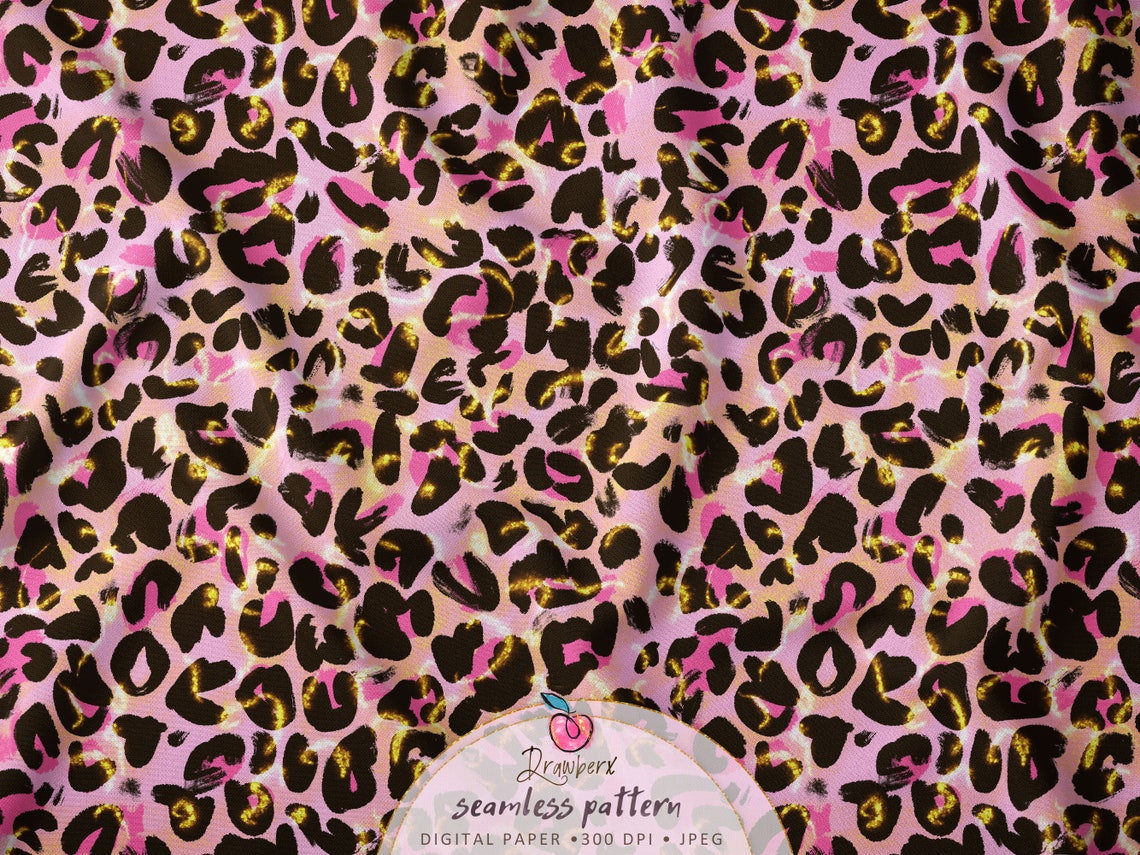 Pink Cheetah Seamless Pattern, Gold Pink Glitter, Cheetah Print ...
