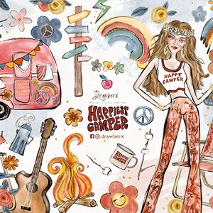Happy Camper Clipart, Travel Girl Camping, Watercolor, Glamping, PNG ...