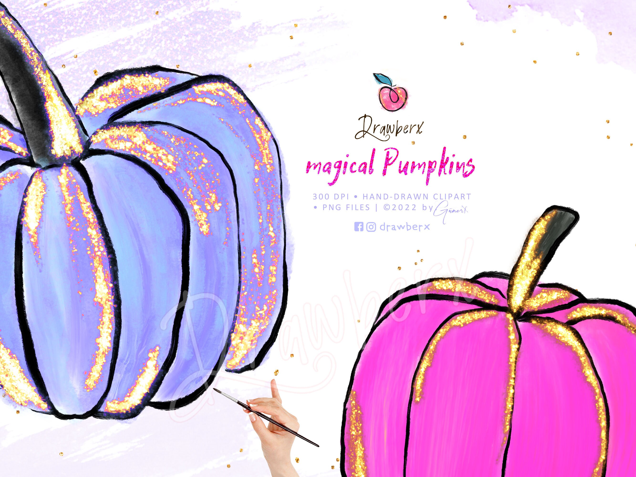 Fall Pumpkin Clipart, Set of Png Files, Glitter, Glam, Thanskgiving ...