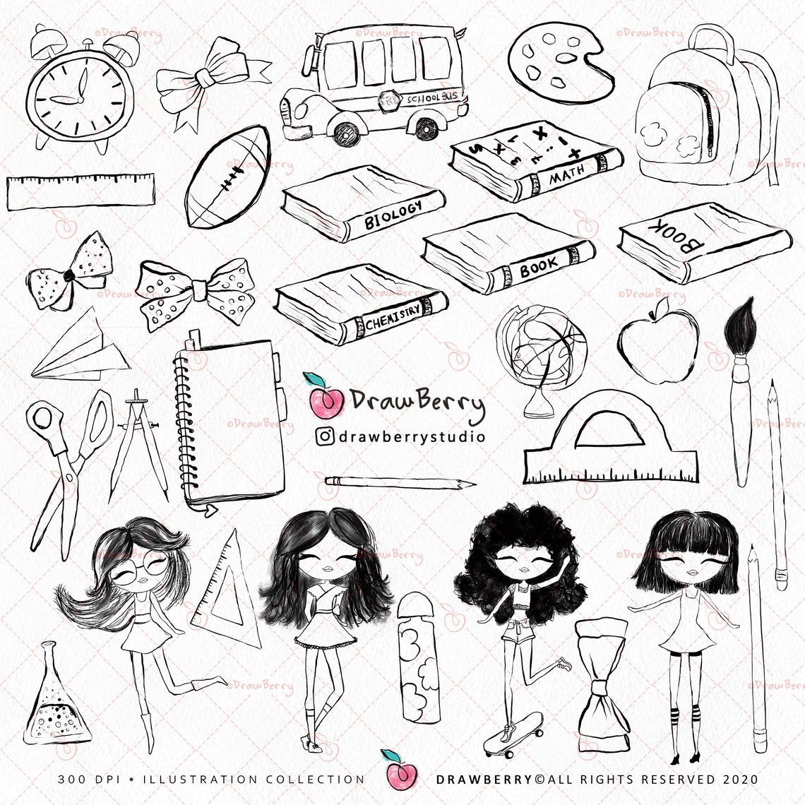 Doodle School Clipart First Day of School Hand Drawn Clip Art | Etsy