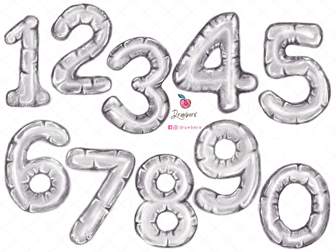 Number Balloons Clipart 0-9/watercolor, Birthday Foil Balloons, Numbers ...