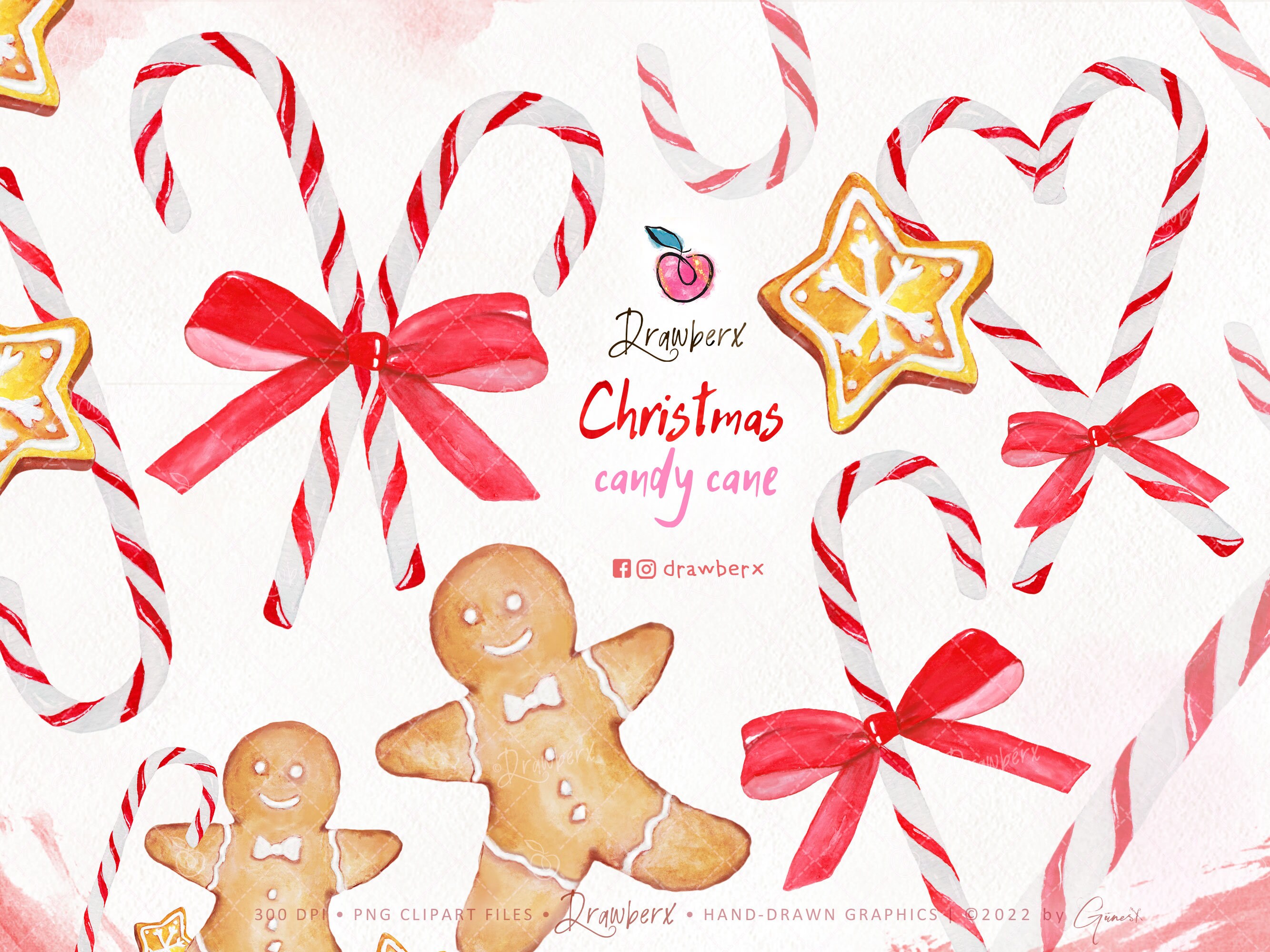Candy Cane Clipart, Gingerbread Man Png, Watercolor Christmas Candy ...