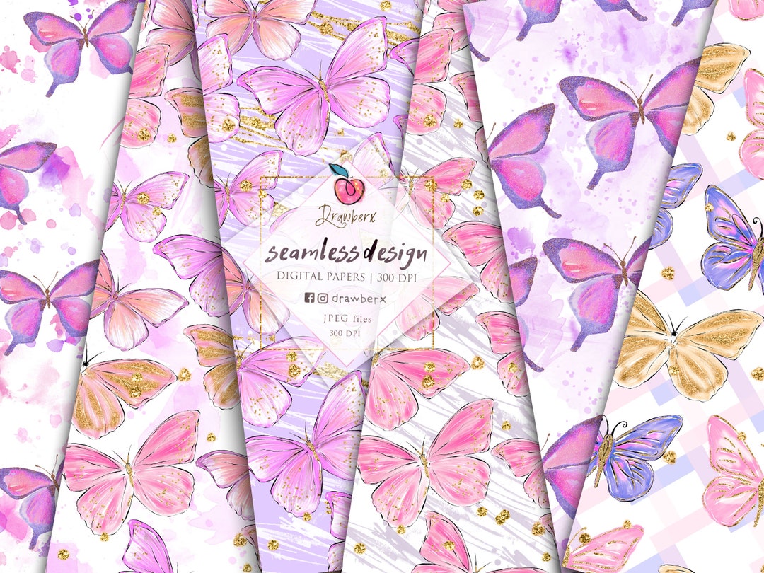 Butterfly Digital Paper, 12 Seamless Patterns / Glitter, Glam, Fairy ...