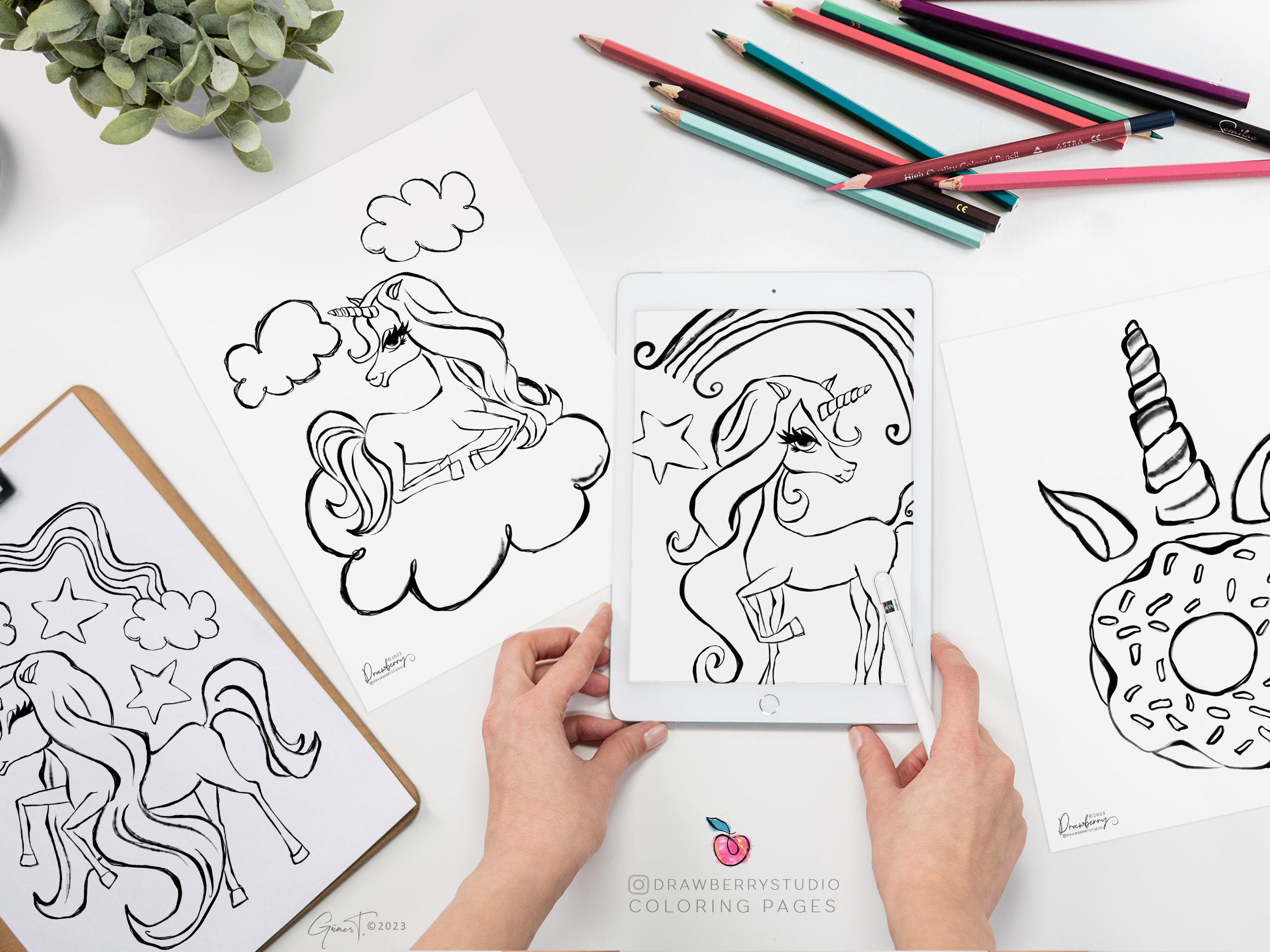 5 Unicorn Printable Coloring Pages for Digital Coloring Book - Etsy