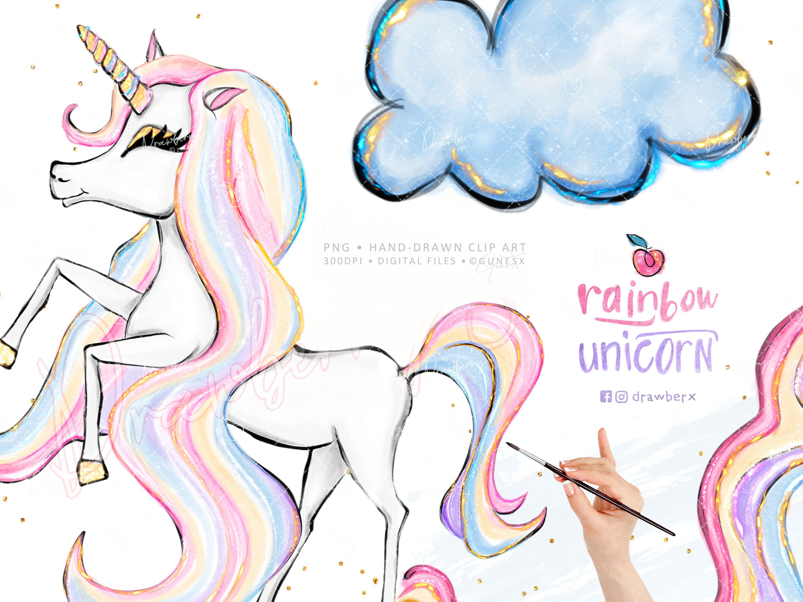 Rainbow Unicorn Clipart Set. Png Files. Rainbow Unicorn Birtday, Cute ...