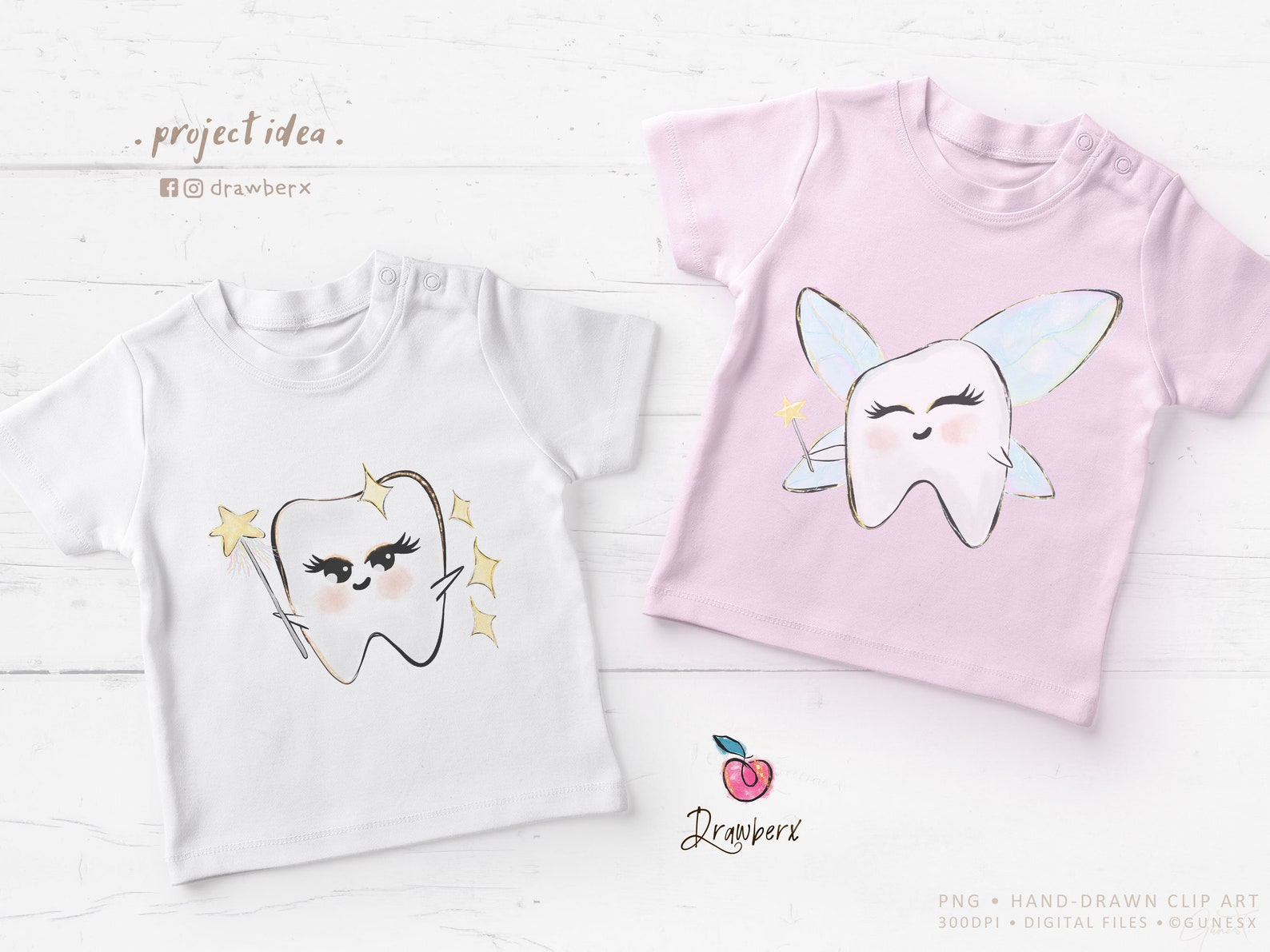 Tooth Fairy Clipart - Cute Whimsical Dental Clipart, Teeth Doodles ...