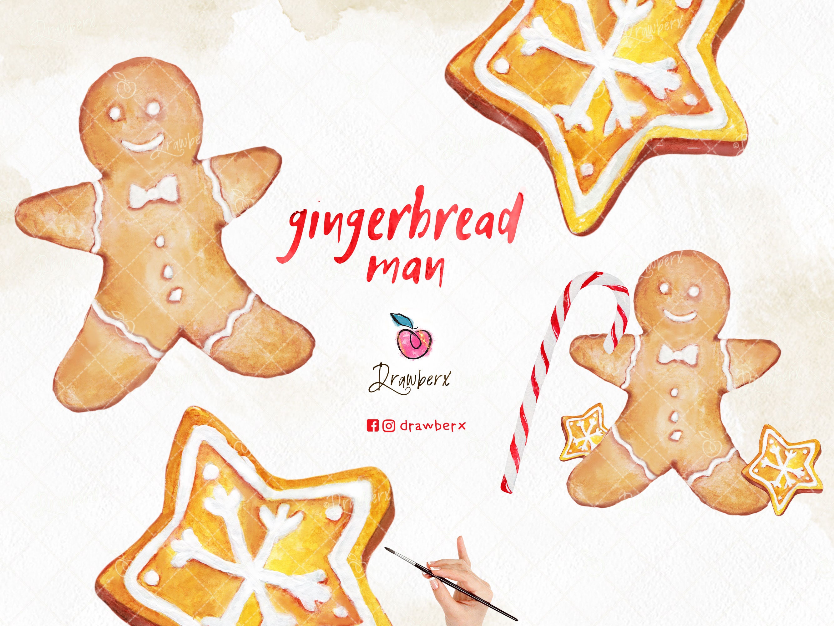 Candy Cane Clipart, Gingerbread Man Png, Watercolor Christmas Candy ...
