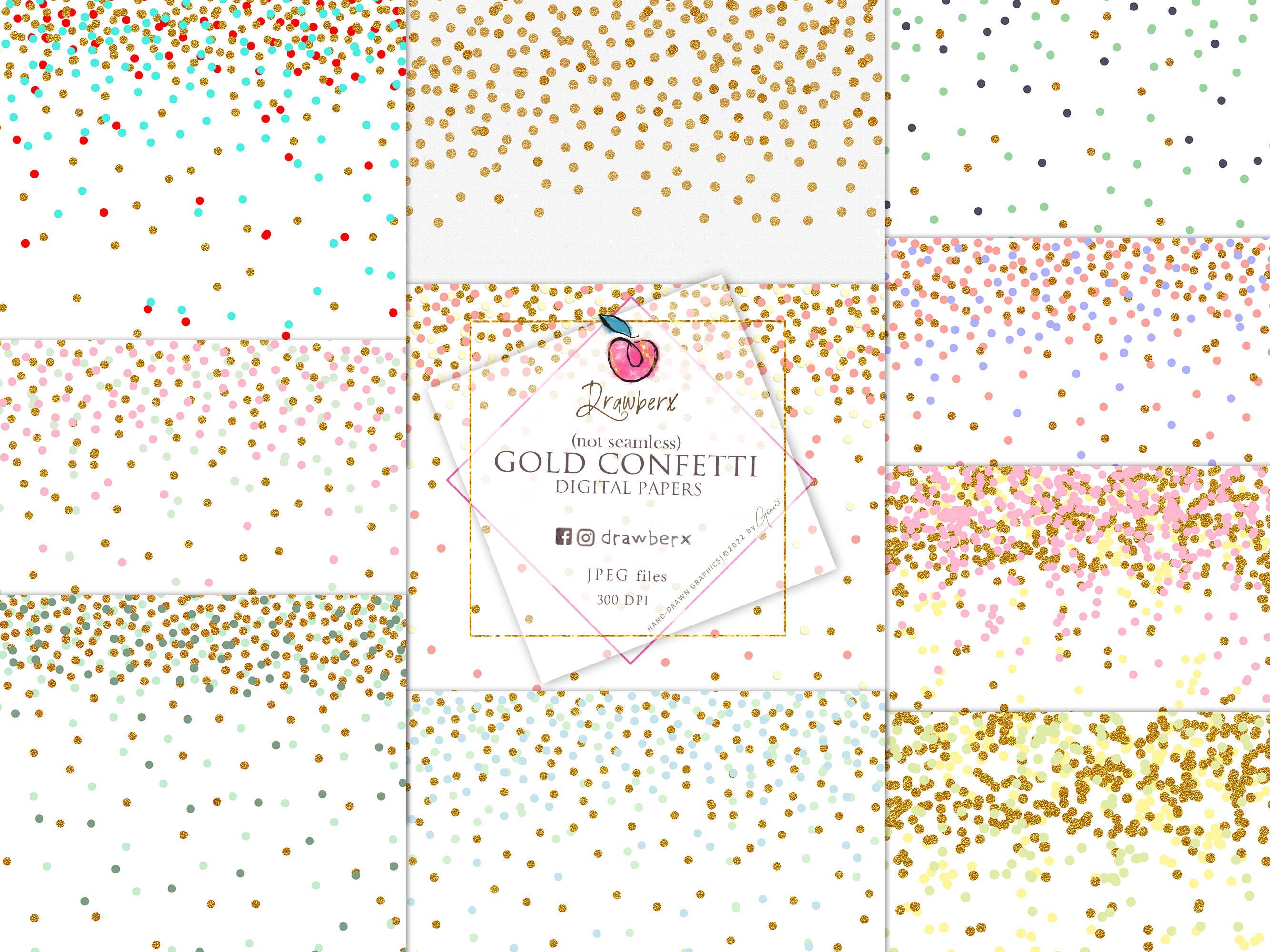 Gold Confetti Overlay Clipart and Digital Papers Bundle, Gold Brush ...
