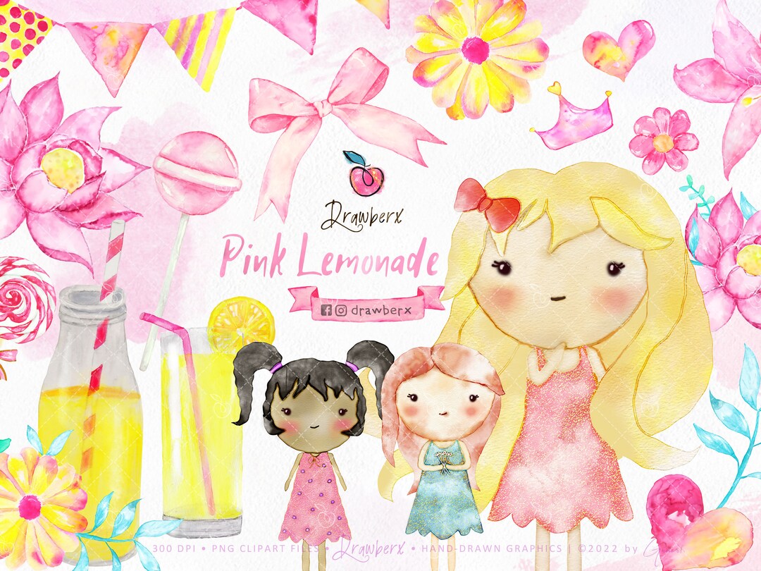 Little Girl Pink Lemonade Watercolor Clipart and Digital - Etsy