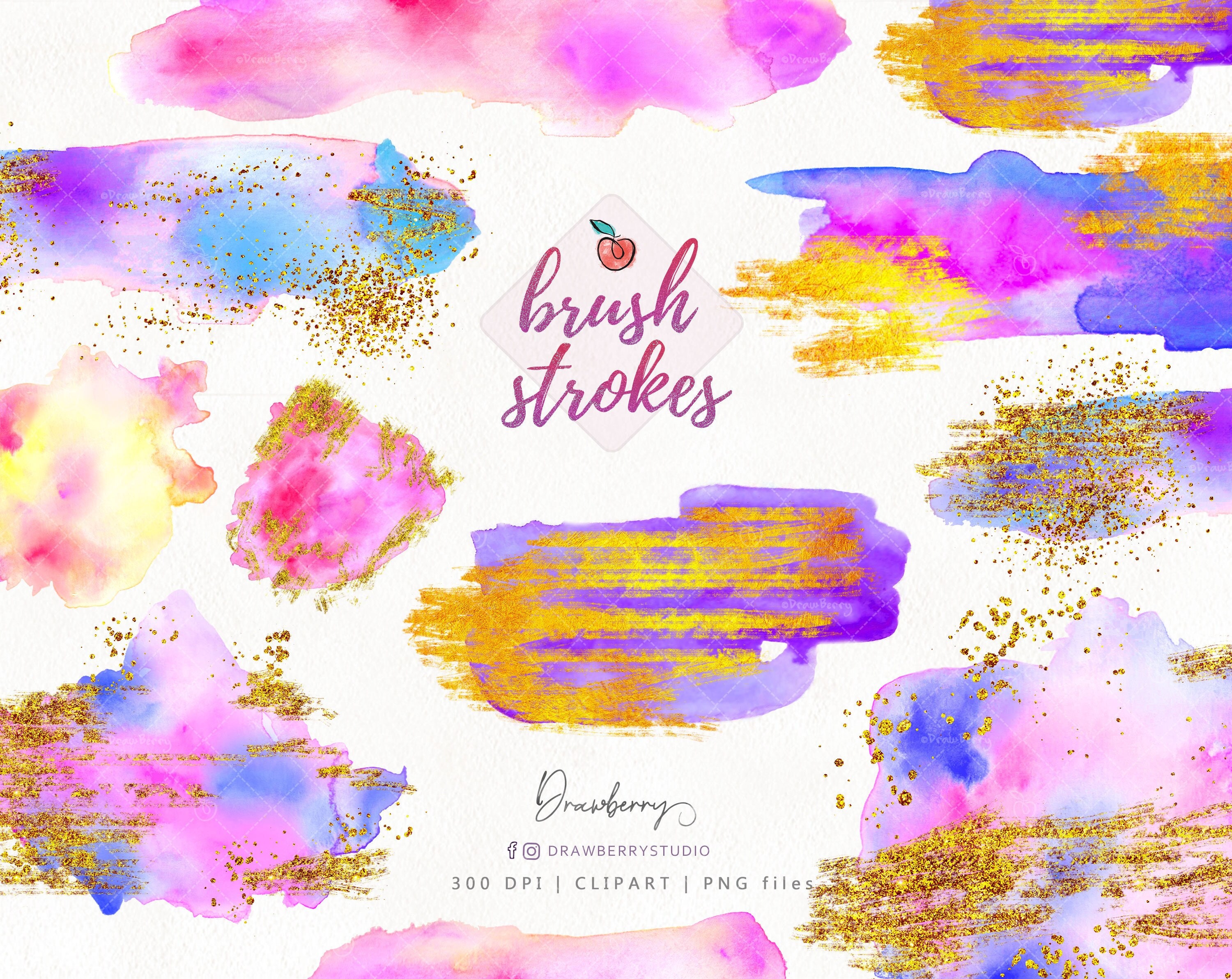 Artistic Paint Brush Strokes Clipart. Watercolor Background - Etsy